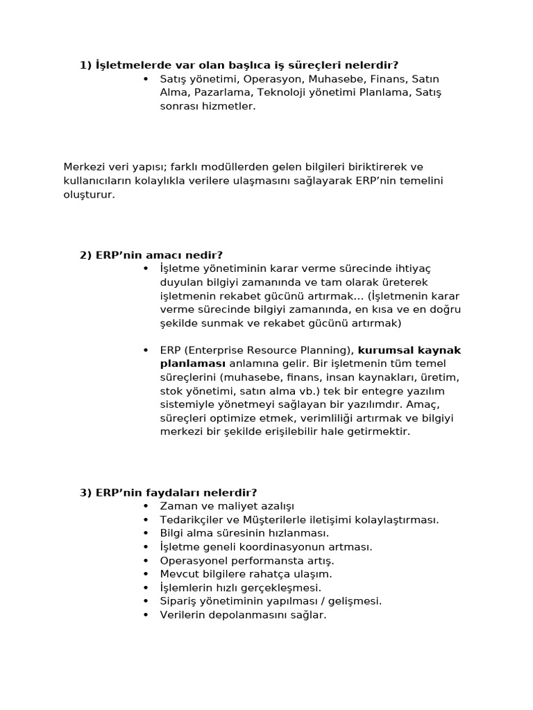 Erp Notlar | PDF