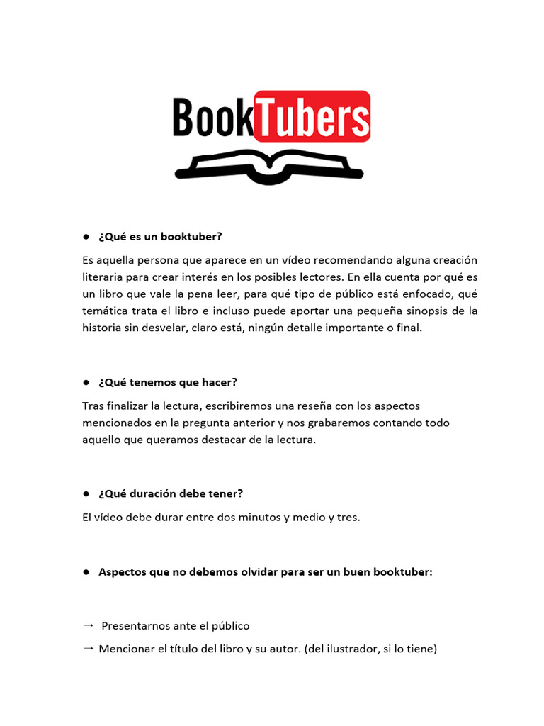 Qué es un booktuber y su función | PDF