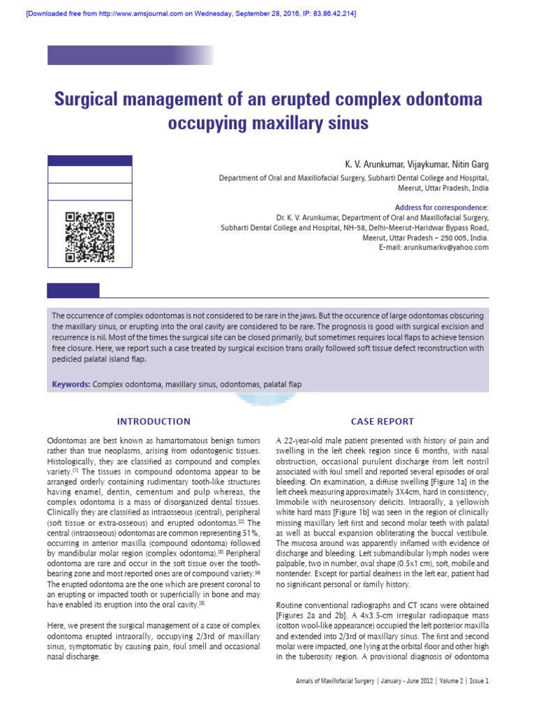 Surgical Management of An Erupted Complex Odontoma | PDF | Tooth ...