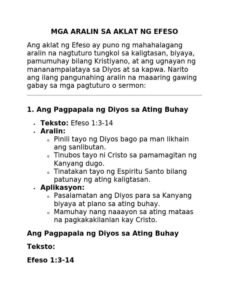 Mga Aralin Sa Aklat NG Efeso | PDF