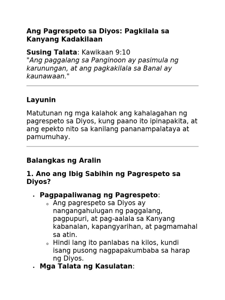 Ang Pagrespeto Sa Diyos | PDF