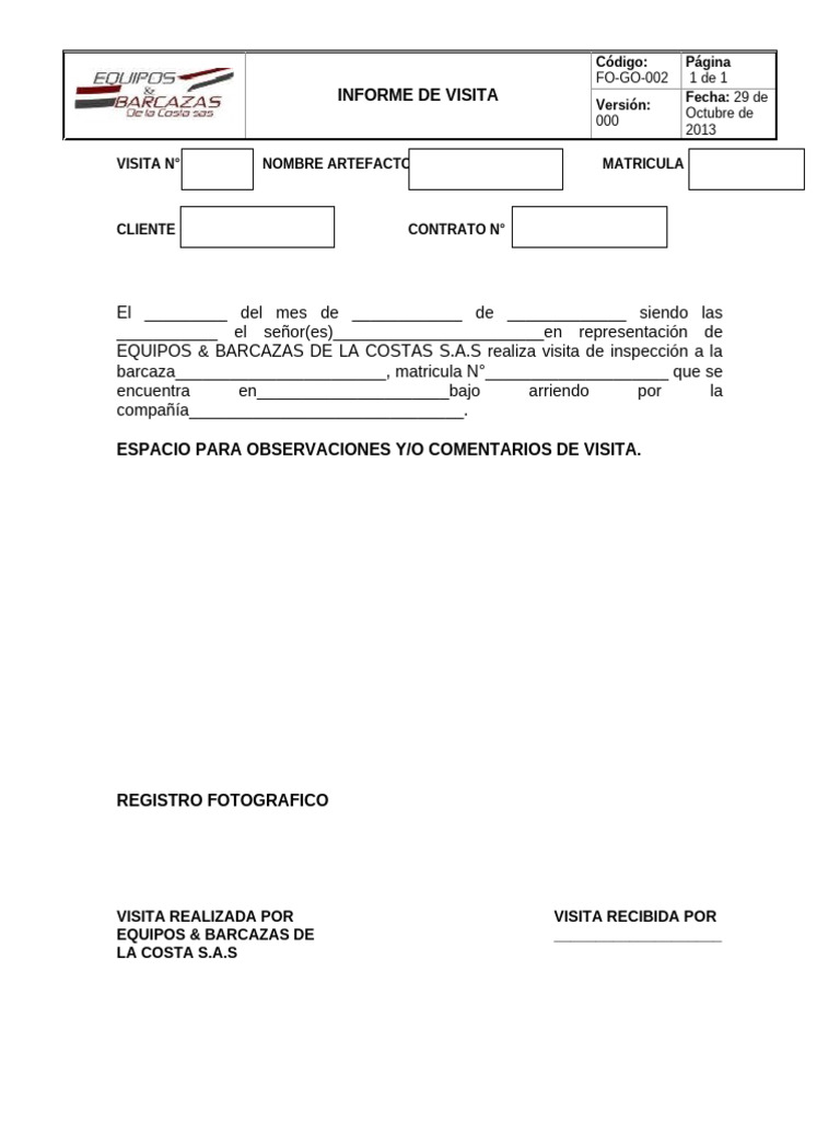 FO-GO-002 FORMATO INFORME DE VISITA | PDF