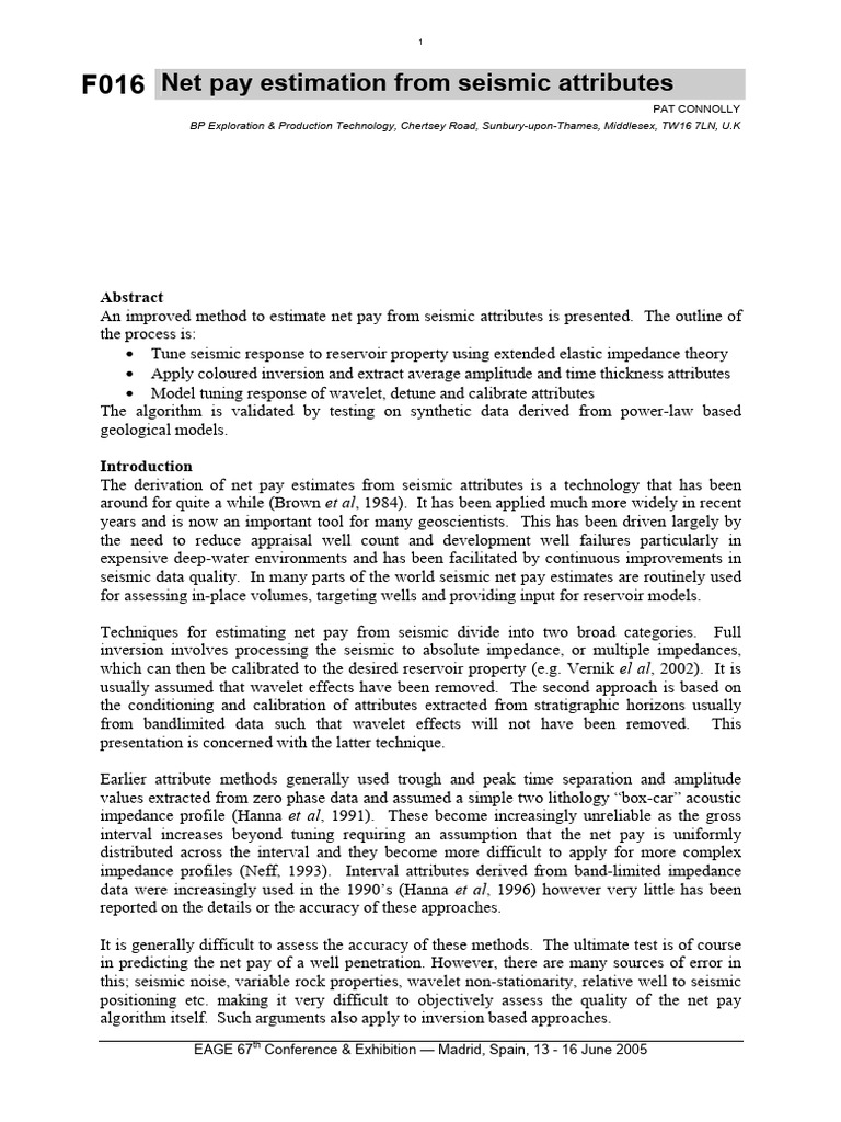 Net Pay Estimation from Seismic Attributes | PDF