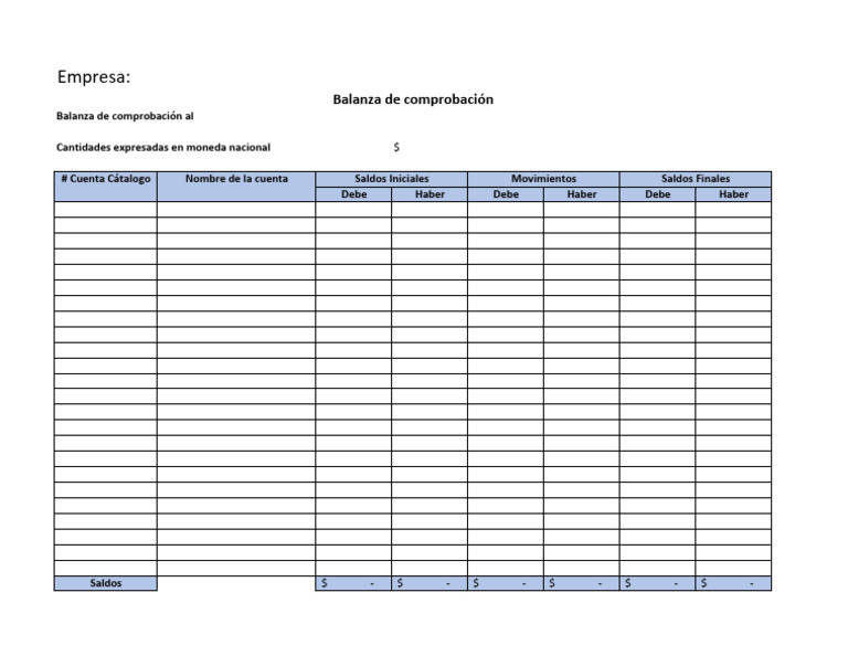 Balanza de Comprobación Formato | PDF