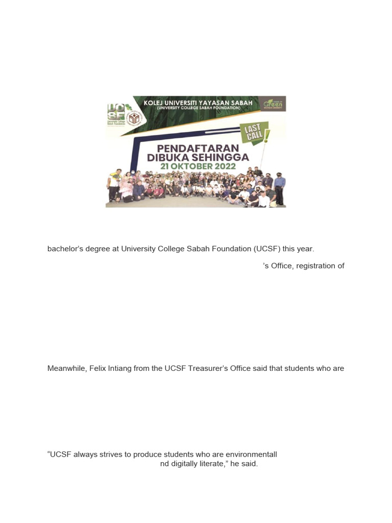 University College Sabah Foundation Registration Open Until October 21 ...