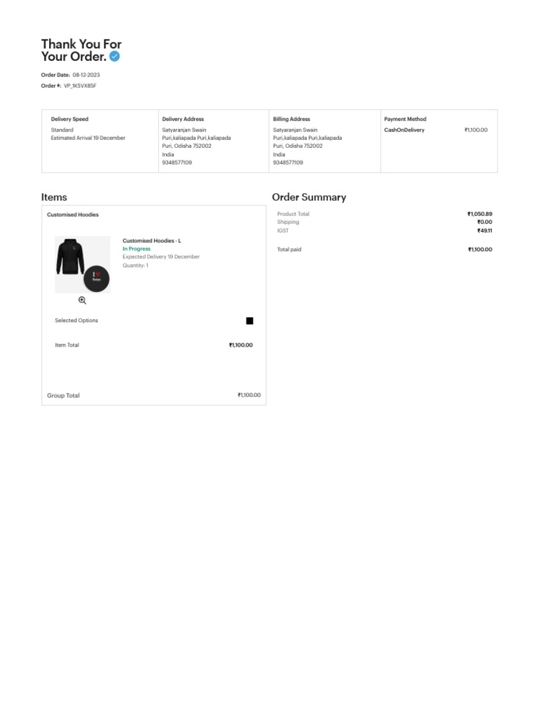 VistaPrint Order Details | PDF