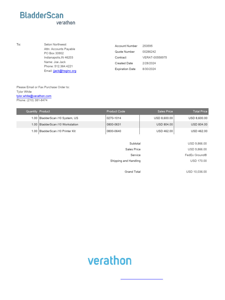 2.28.24 Seton Northwest BladderScan Quote - V1 | PDF | Business