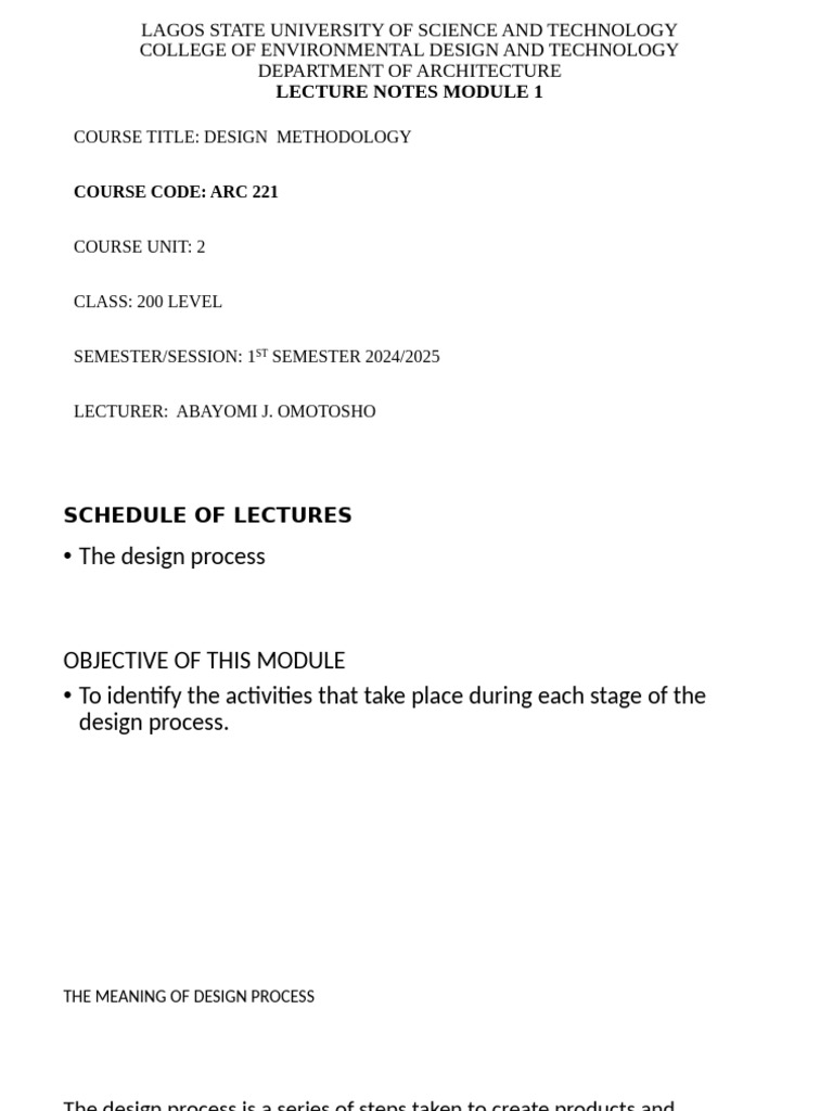 Arc 221design Meth. Module 1 | PDF | Specification (Technical Standard) | Design