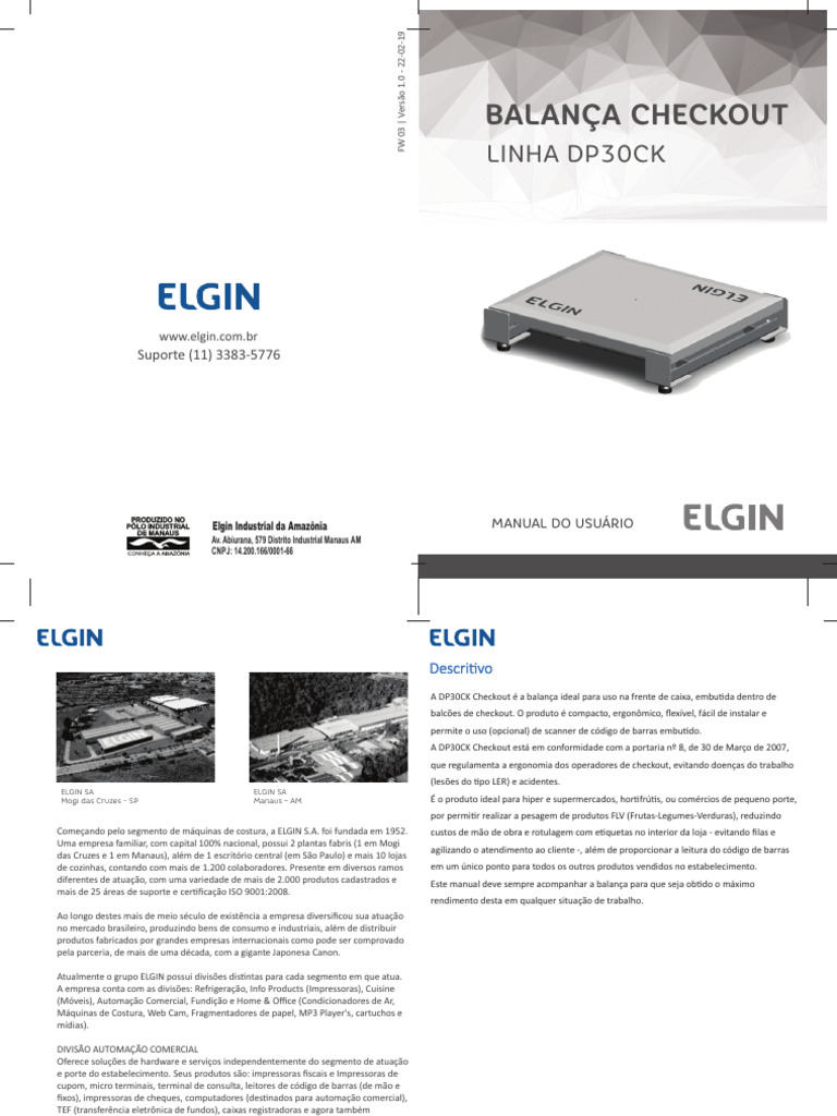 Balan A Eletr Nica para Checkout 30kg 5g Elgin DP 30 CK | PDF | USB | Fonte de energia