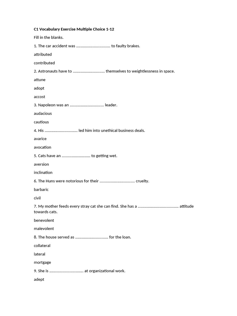 C1 Vocabulary Exercise Multiple Choice 1 | PDF