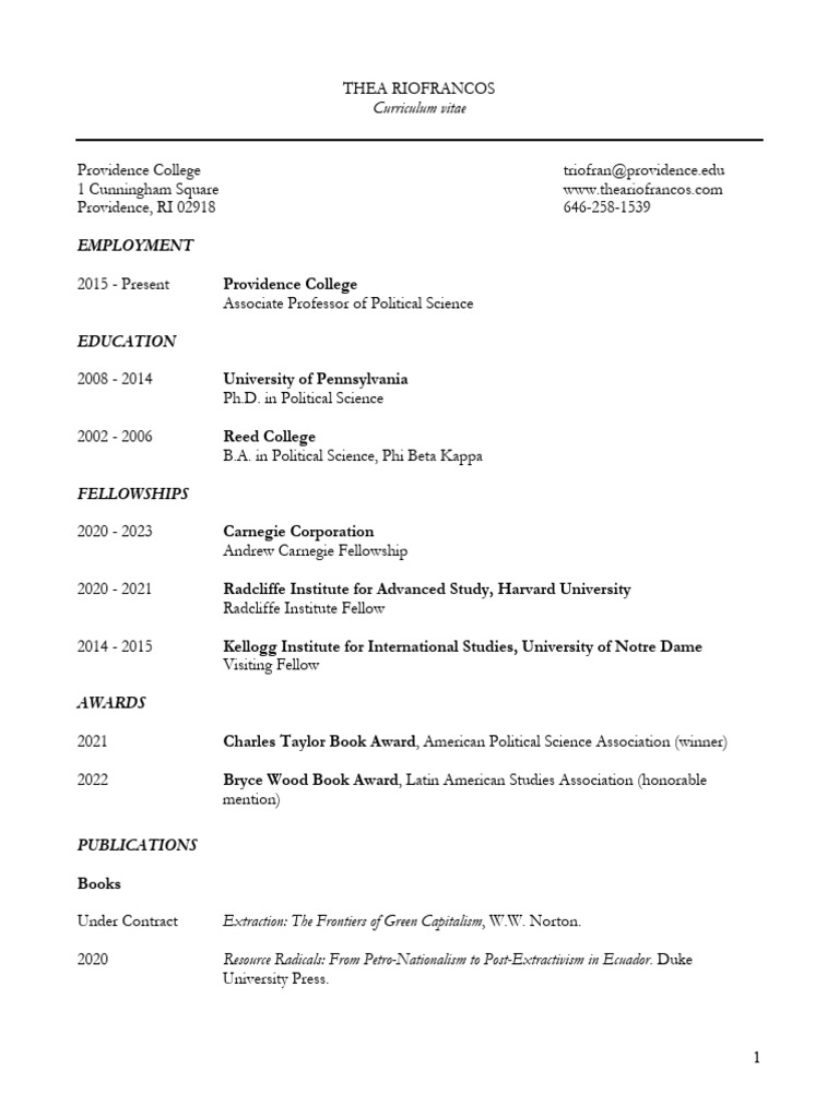 CV Thea Riofrancos Feb 2023-Final | PDF | Latin America | Ecuador