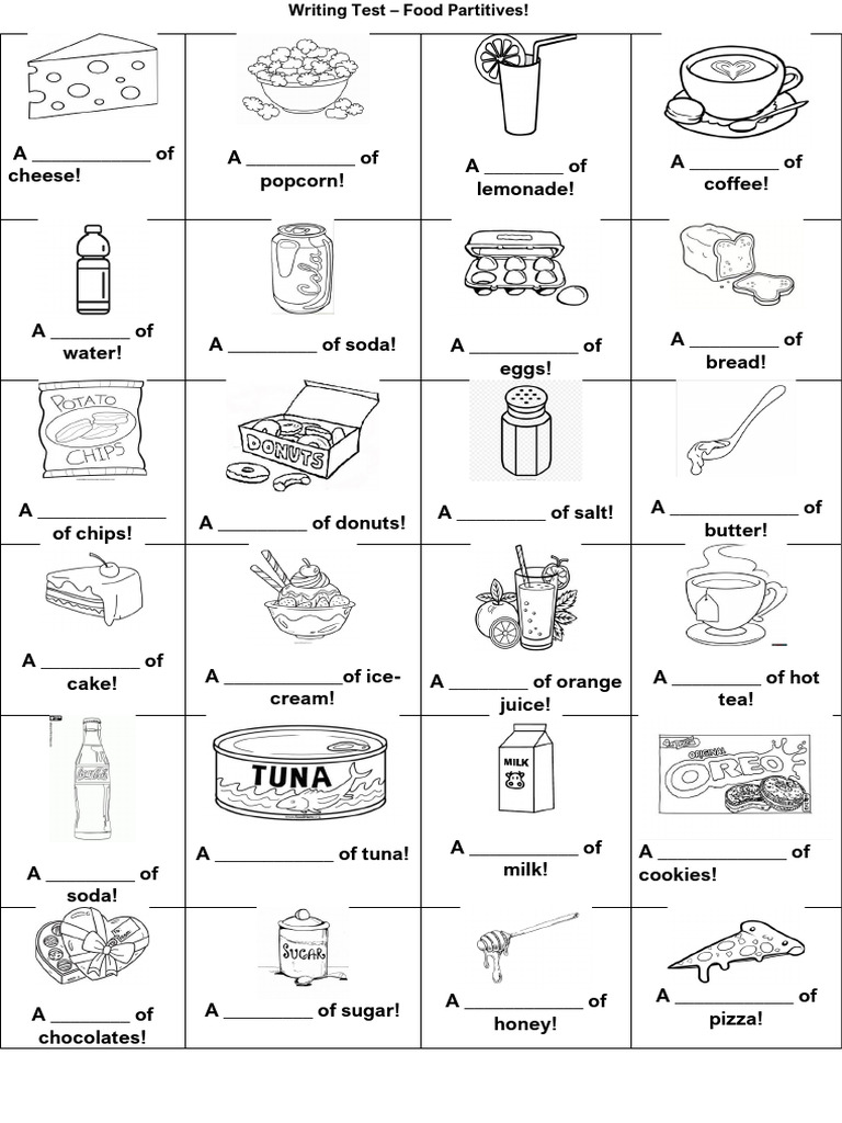 Writing Test - Food Partitives | PDF