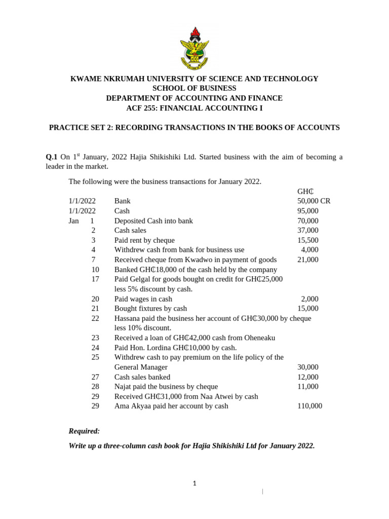 Financial Accounting Practice Set Guide | PDF | Banks | Cheque