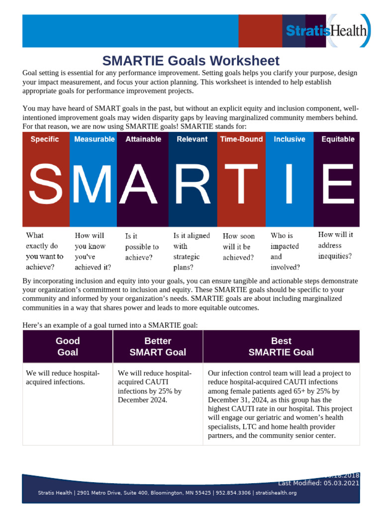 QI Basics SMARTIE Goals Worksheet | PDF | Goal