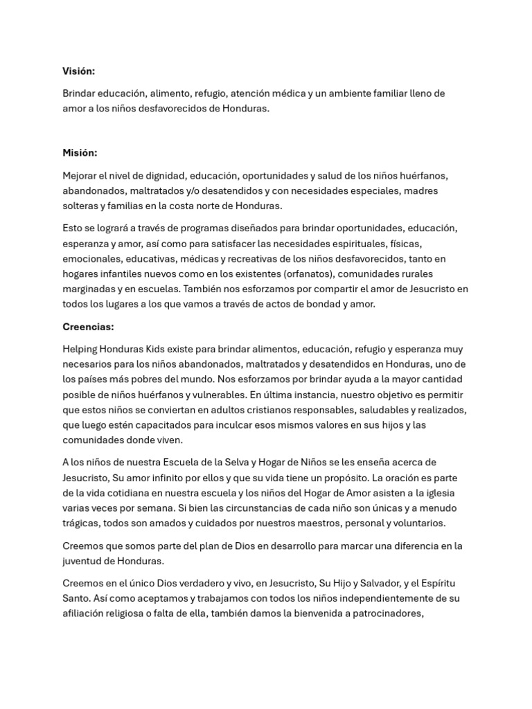 HHK Vision-Mission-Beliefs-Core Values - Spanish-1 | PDF | Amor | Jesús