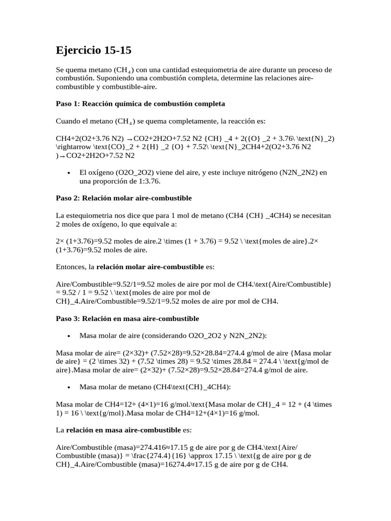 Ejercicio 15 | PDF | Combustión | Metano