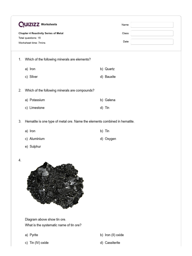 Chapter 4 Reactivity Series of Metal - Quizizz | PDF | Oxide | Iron