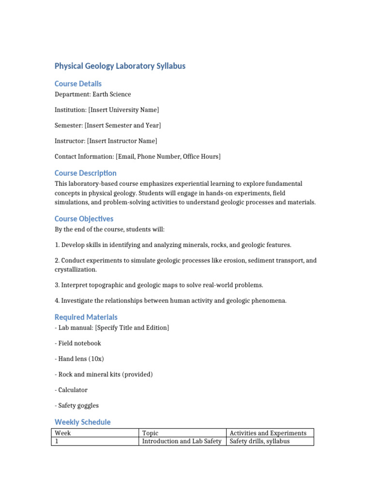 Physical_Geology_Lab_Syllabus | PDF | Geology | Rock (Geology)