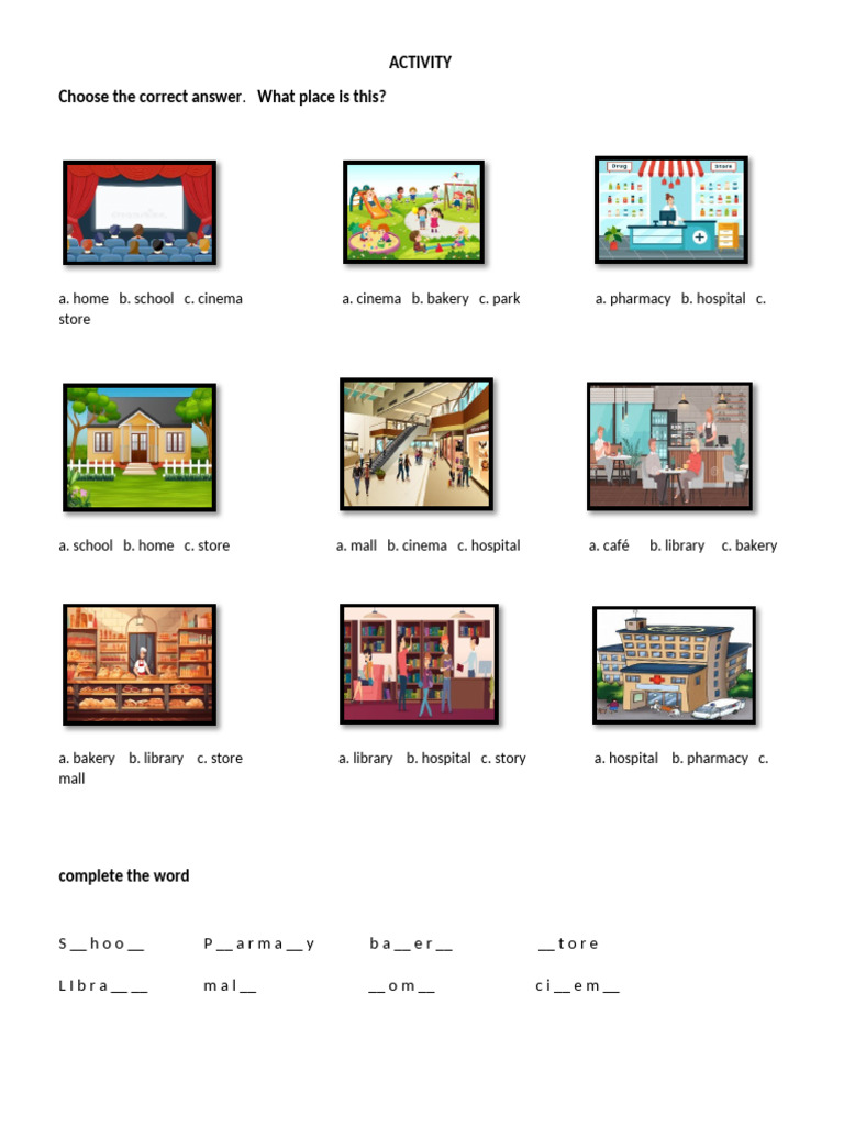 Identifying Places Activity Worksheet | PDF