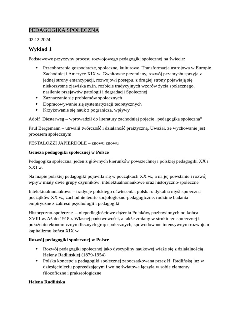 Pedagogika Społeczna Wykład | PDF