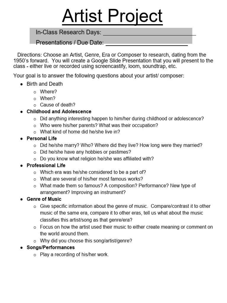 Artist Research Presentation Guide | PDF | Entertainment | Musicology