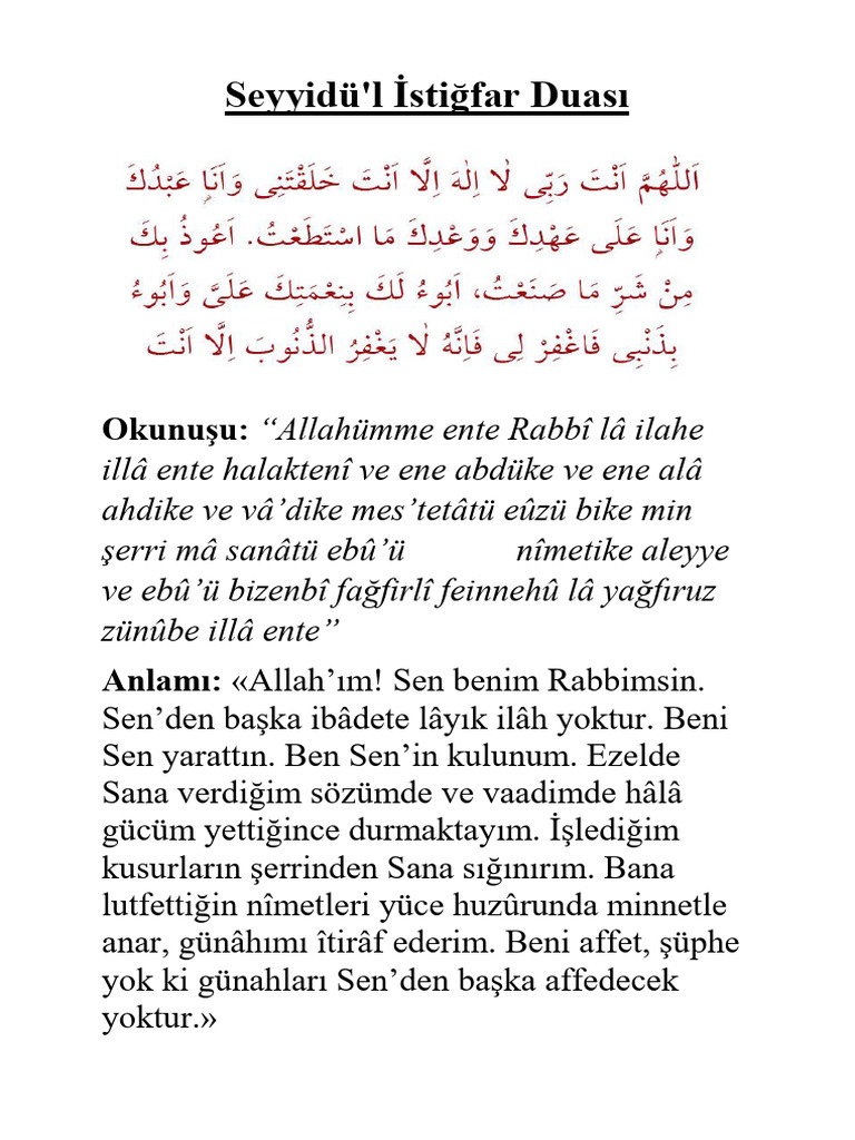 Cami Sabah Okunan Dualar | PDF