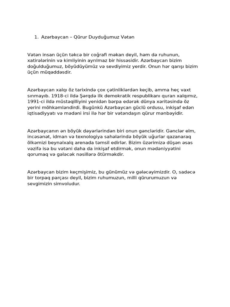 Azərbaycan Haqqında Esse 2 | PDF