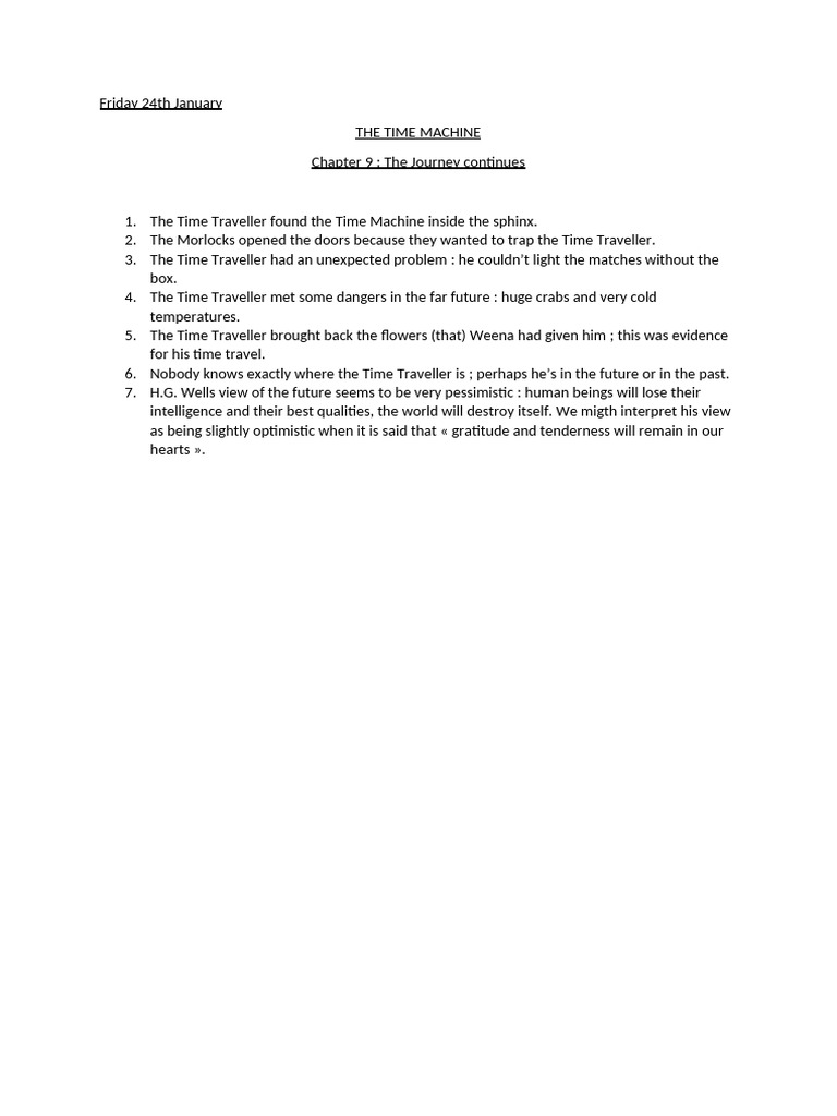 Time Machine Chapter 9 Summary | PDF