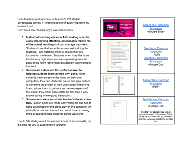 Screen Cast Intro to Google Docs Formatting Tools | PDF