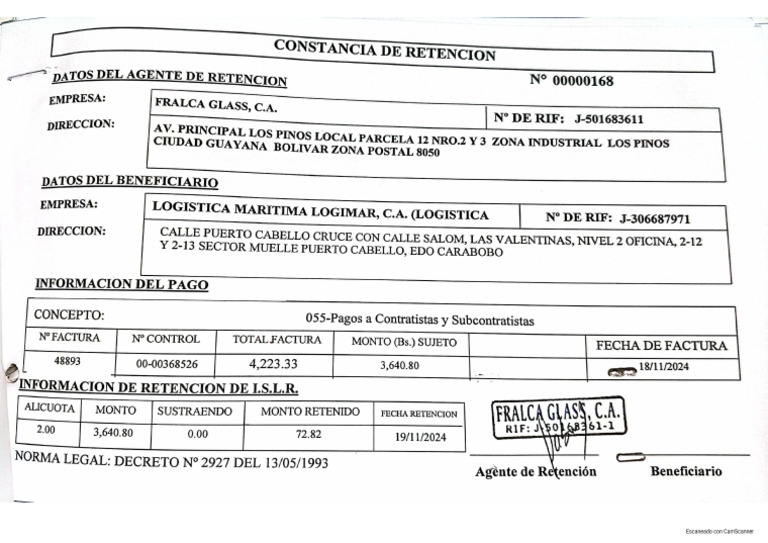 Logimar Retencion 168 | PDF