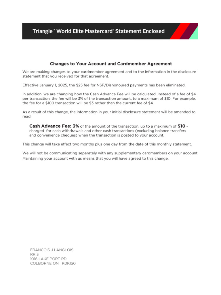 2025 01 12 Triangle WorldEliteMastercard | PDF | Credit Card | Payments