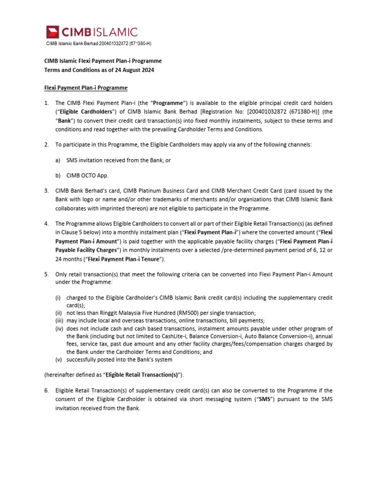 CIMB Flexi Payment Plan-i Overview | PDF | Credit Card | Banks