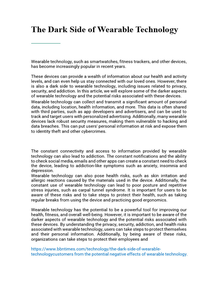 Risks of Wearable Technology Explained | PDF | Wearable Technology ...