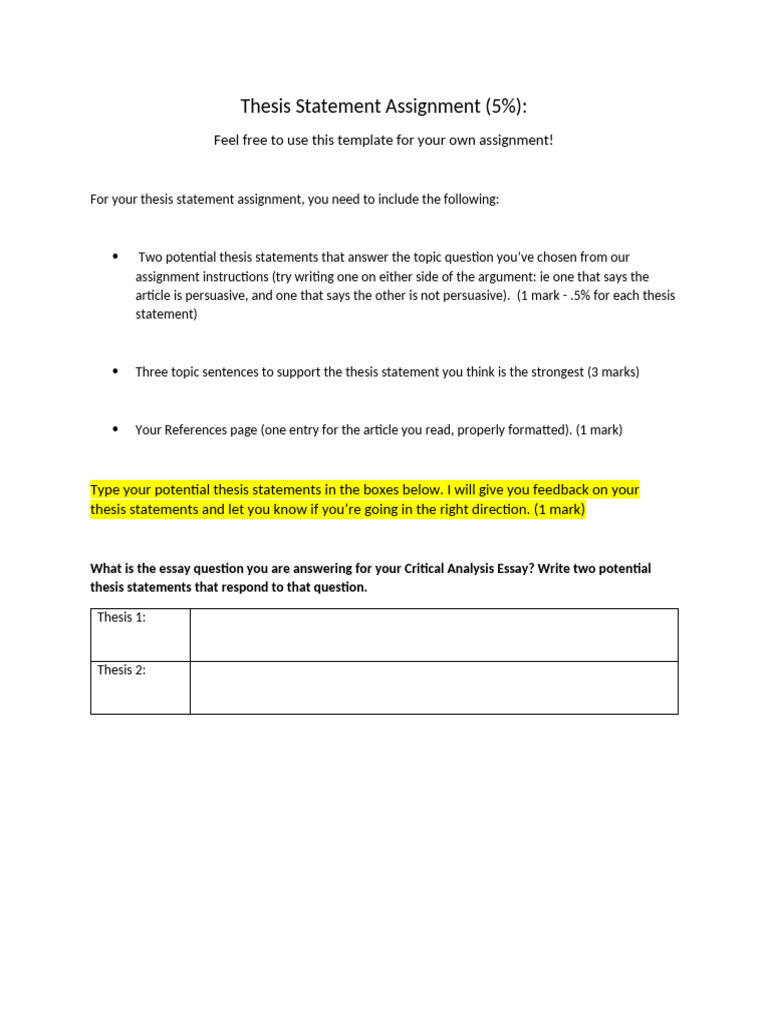 Thesis Statement Template and Guide _Final | PDF