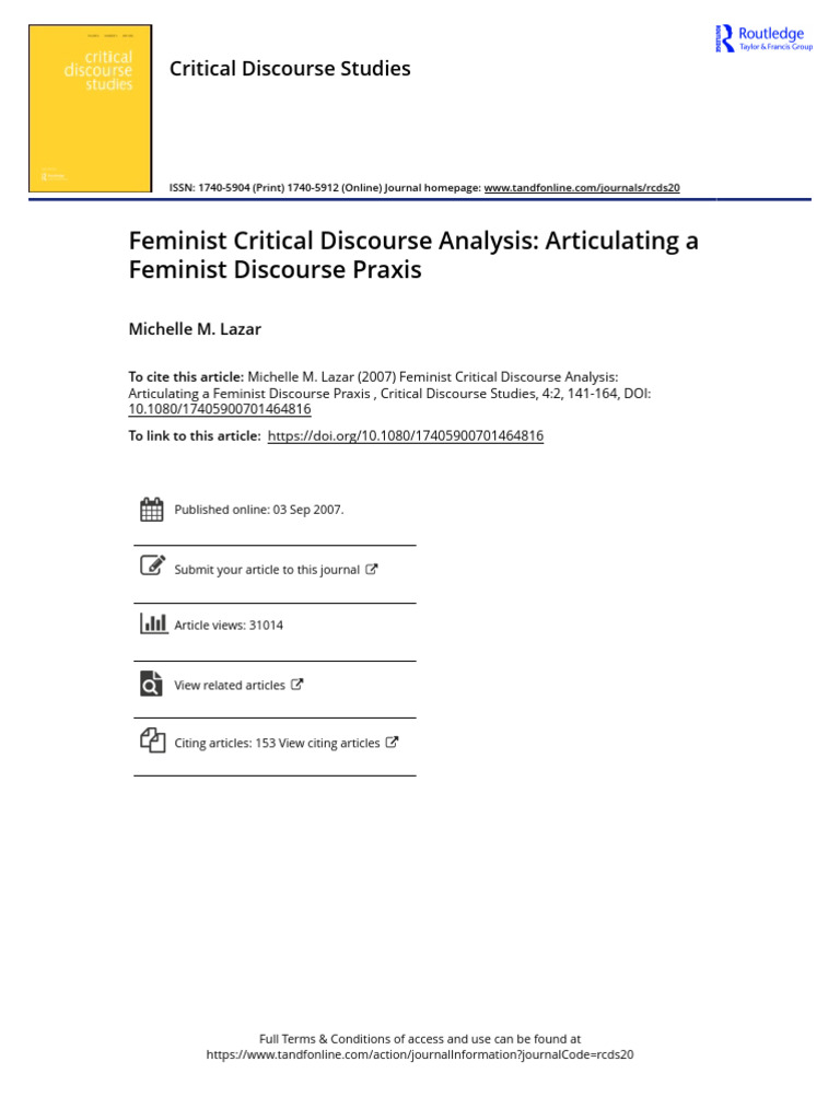 Feminist Critical Discourse Analysis Articulating A Feminist Discourse ...