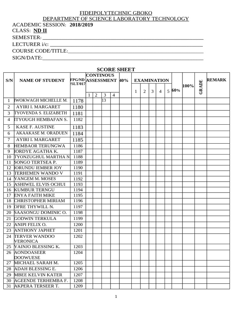 STM 111 SCORE SHEET | PDF
