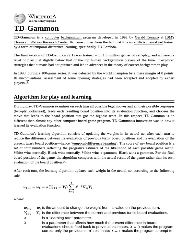 TD-Gammon | PDF | Abstract Strategy Games | Learning
