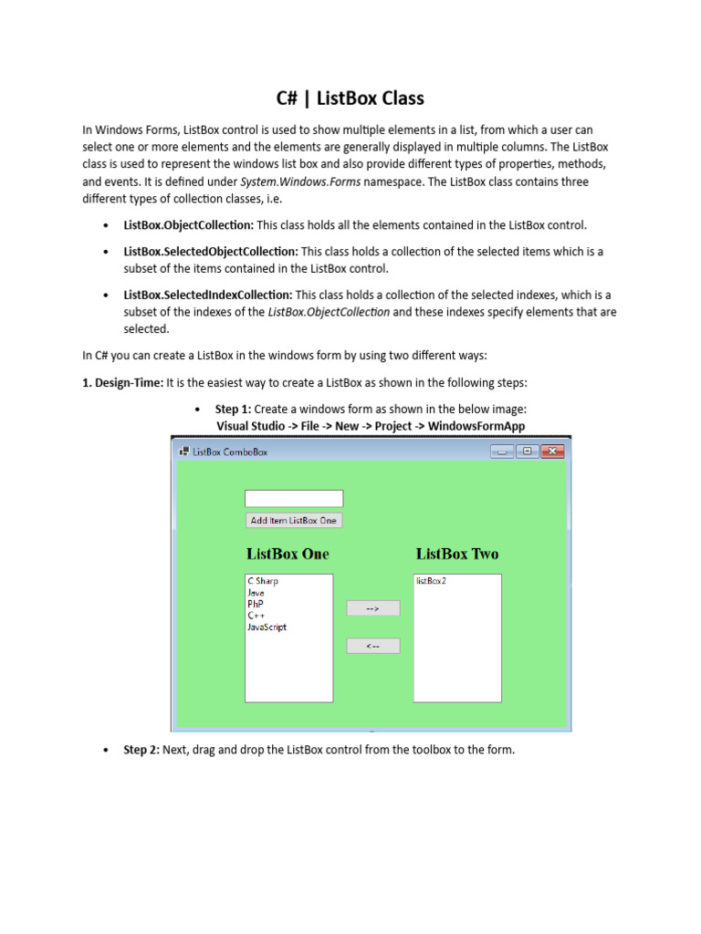 List Box & ComboBox in C Sharp | PDF | Class (Computer Programming) | C Sharp (Programming Language)