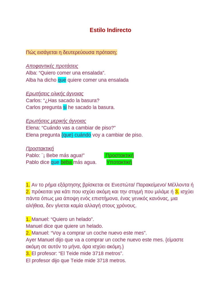 Estilo Indirecto: Reglas y Ejemplos | PDF