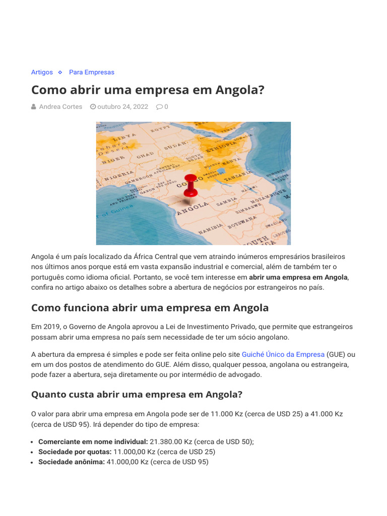 Como Abrir Uma Empresa em Angola? | PDF | Angola | Internet