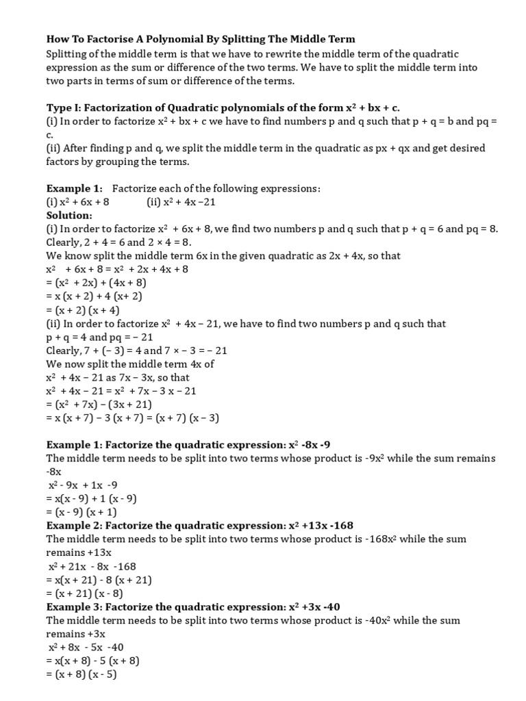 Splitting The Middle Term | PDF