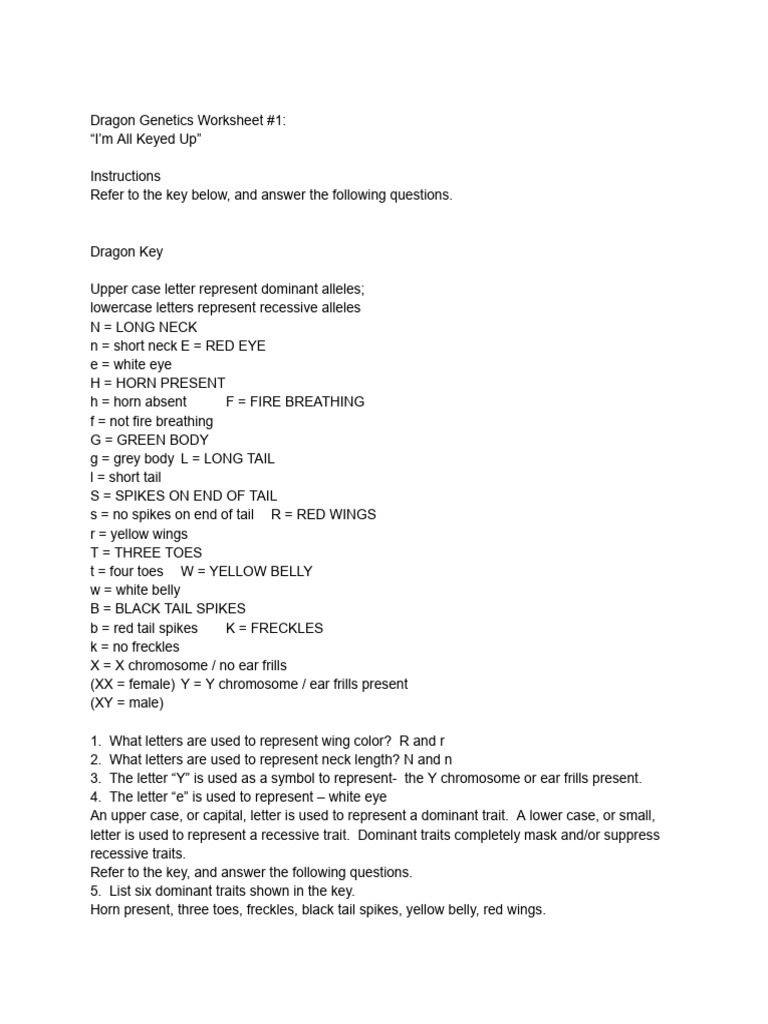 Dragon Genetics Worksheet #1 | PDF | Genotype | Dominance (Genetics)