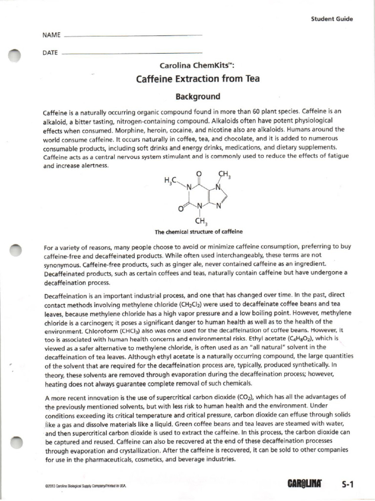 Caffeine Lab Handout 2024 | PDF | Filtration | Tea