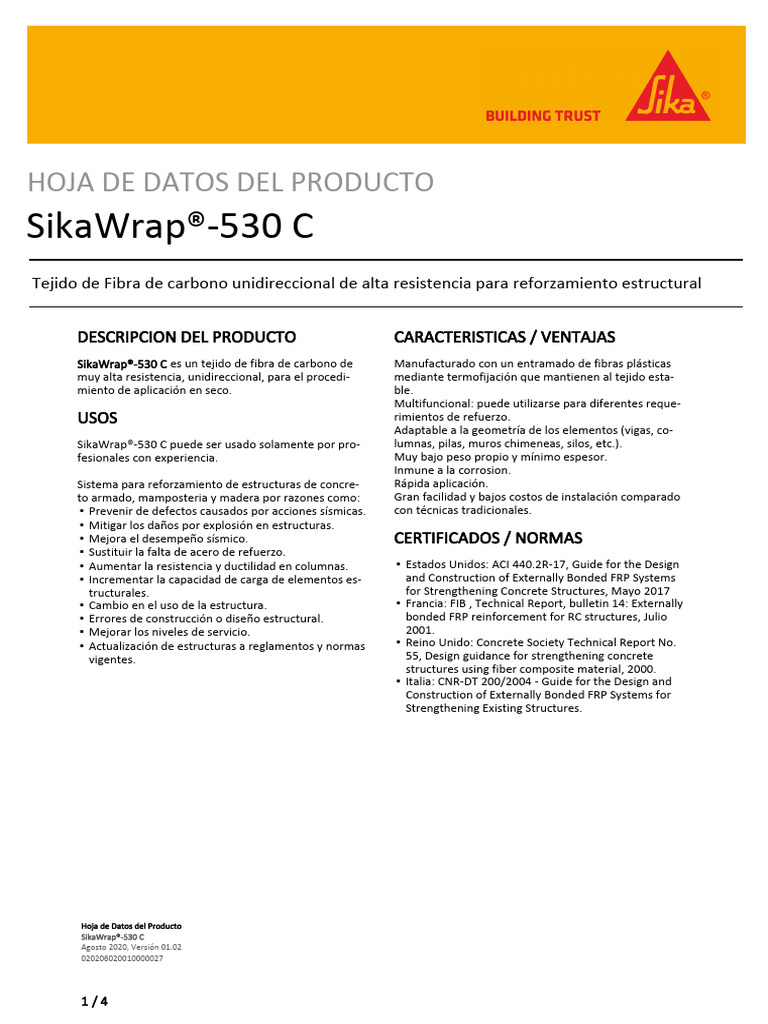 Sikawrap - 530 C | PDF | Ingeniería mecánica | Materiales