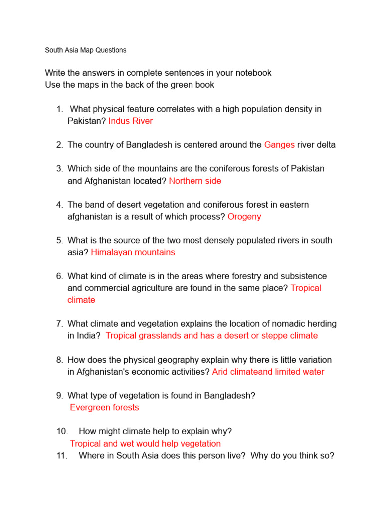 South Asia Map Questions | PDF
