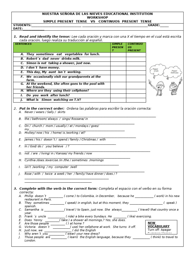 Simple vs Continuous Present Tense Workshop | PDF