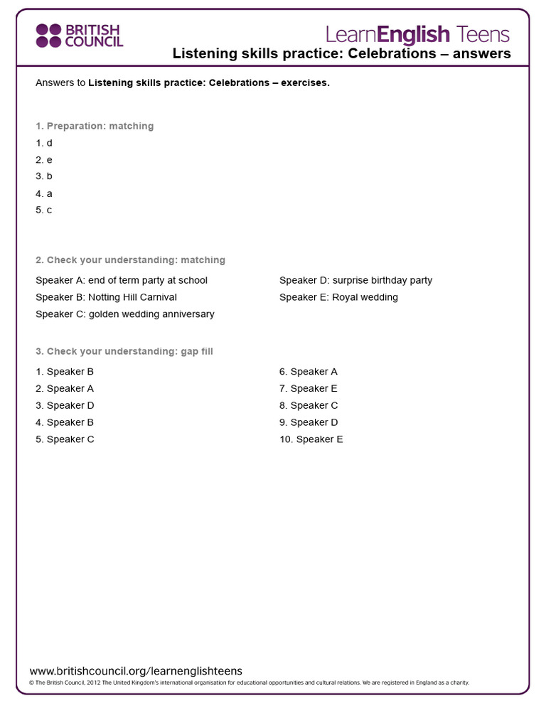 Celebrations Answer Key | PDF