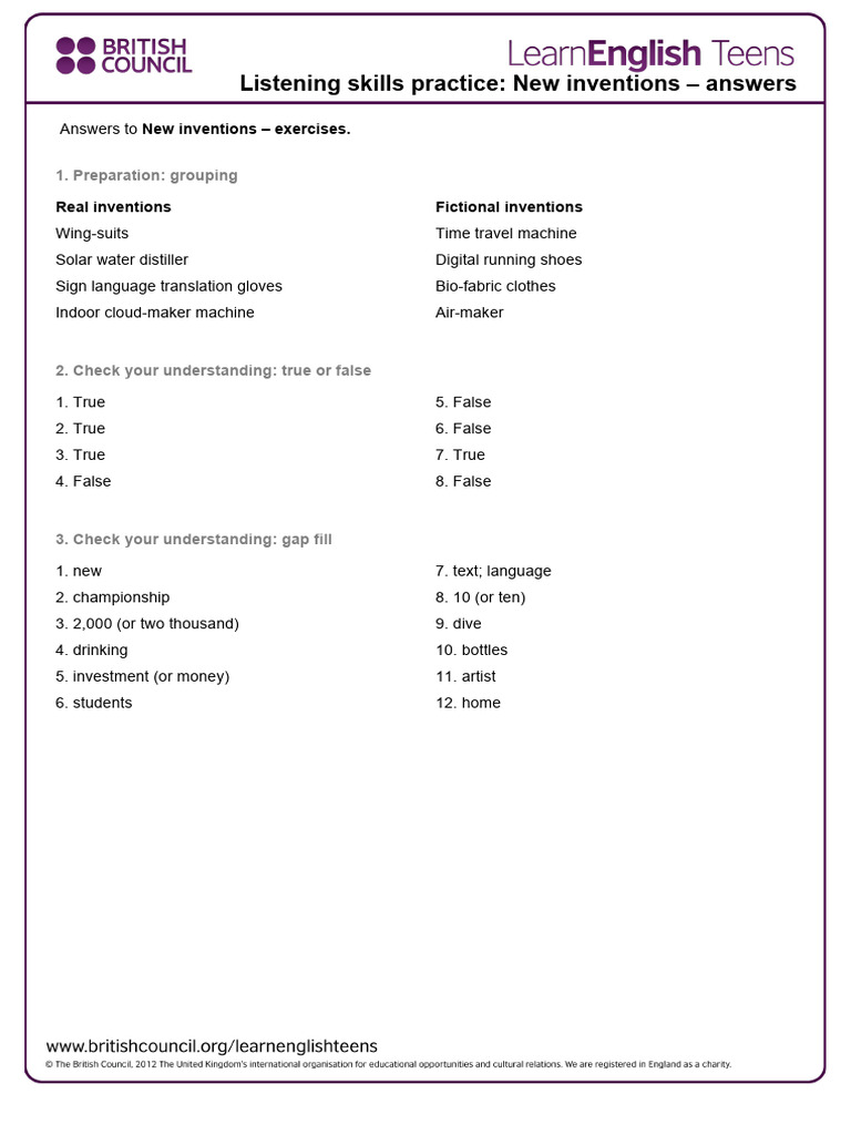 New Inventions Answer Key | PDF