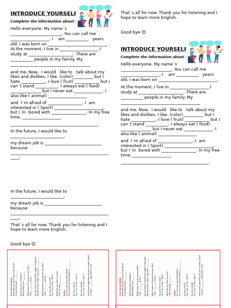 Self-Introduction Template for English Learners | PDF