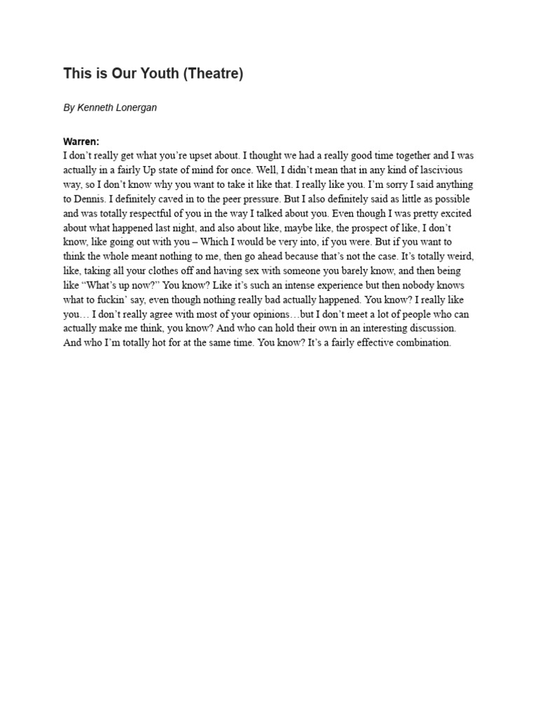"This is Our Youth" Monologue | PDF